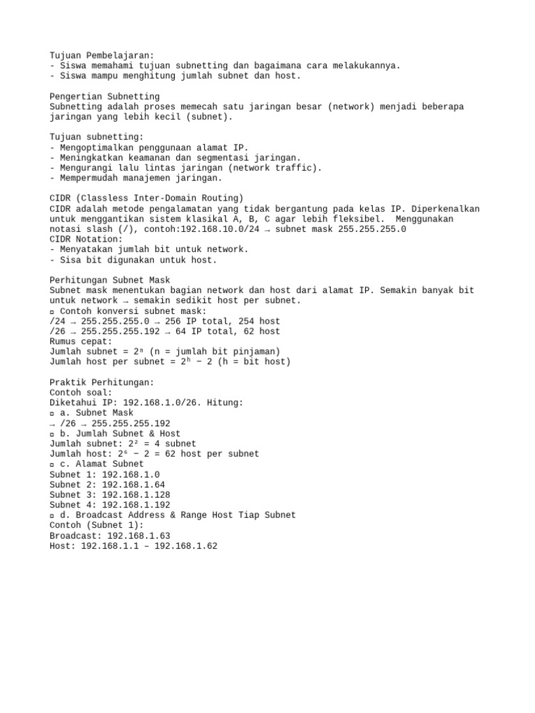Panduan Lengkap Subnetting Jaringan | PDF