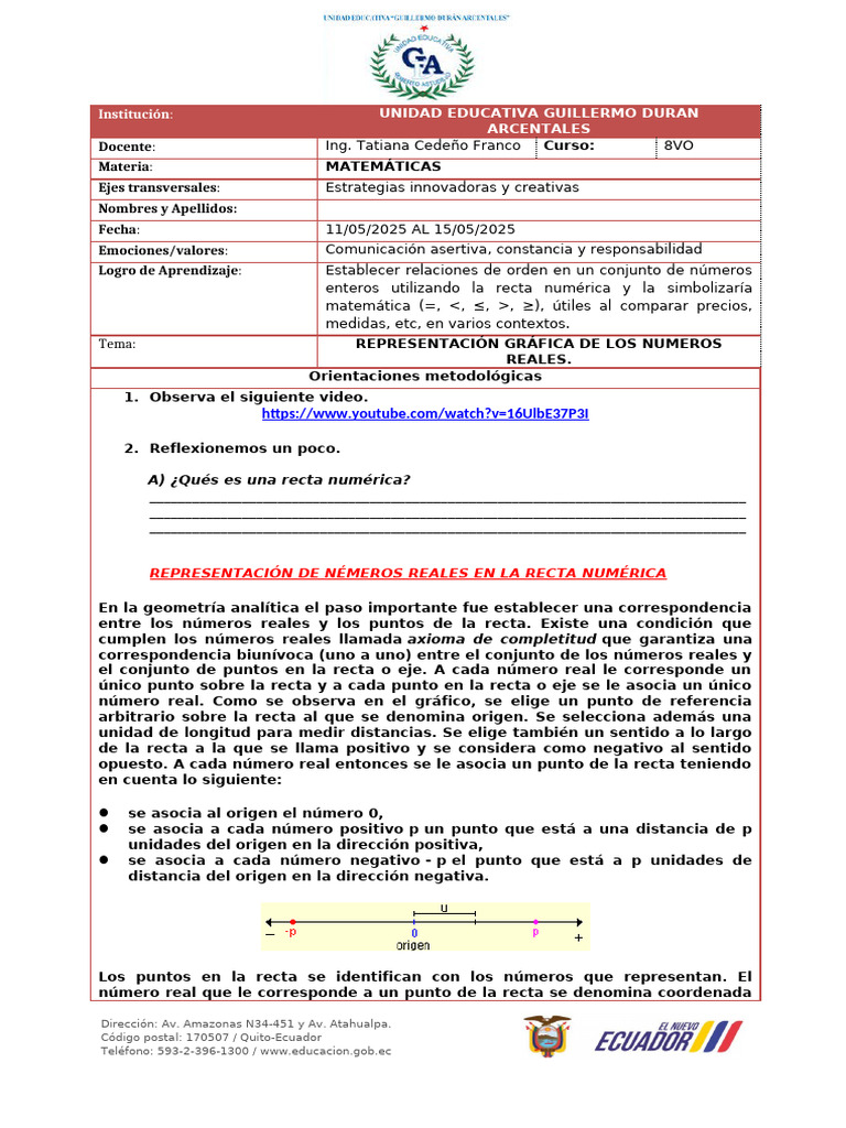 Mat - 8vo - Sem5 - Repres de Num Reales | PDF | Línea (geometría ...