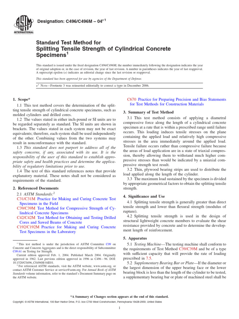 Splitting Tensile Strength Test Method | PDF | Strength Of Materials ...
