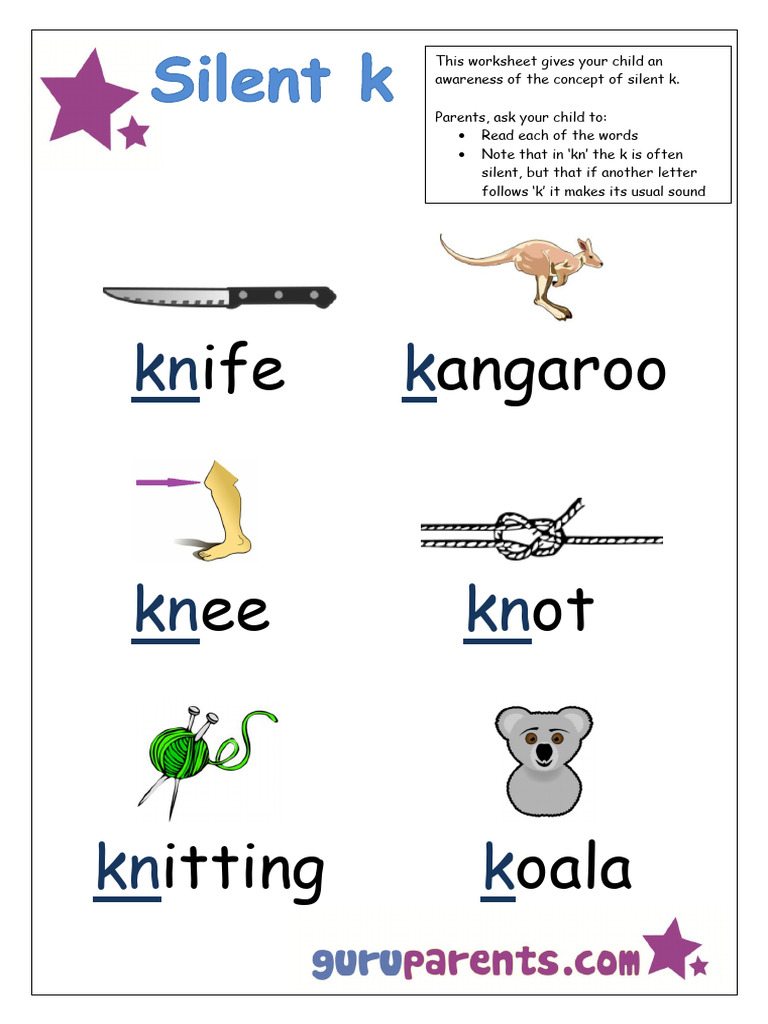 Preschool Letter Worksheet Silent K | PDF