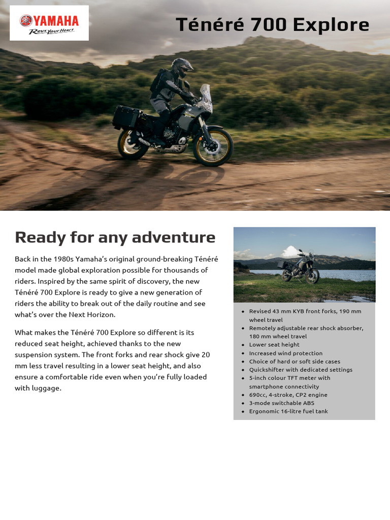 Yamaha Ténéré 700 Explore Specs | PDF | Motorcycle | Engines