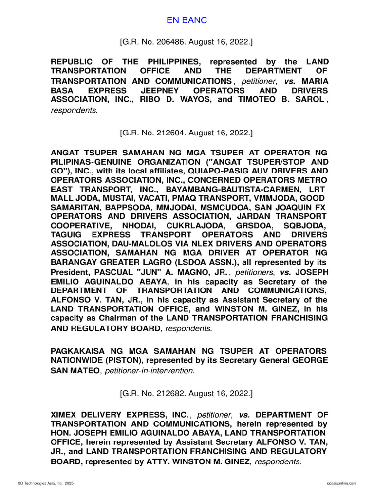 Republic v. Maria Basa Express Jeepney Operators and Drivers ...