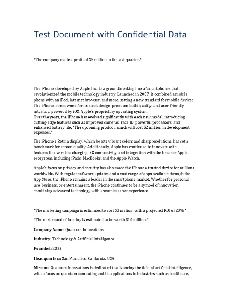 Test Document Confidential Content Final | PDF | I Phone | Apple Inc.