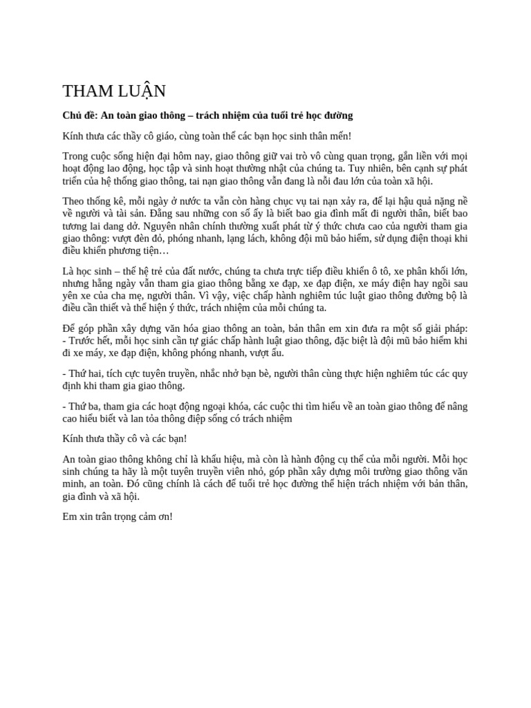 Tham Luan An Toan Giao Thong | PDF