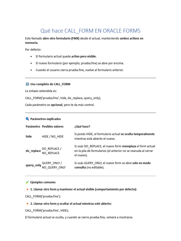 Qué Hace CALLFORM en Oracle Forms | PDF | Informática | Software