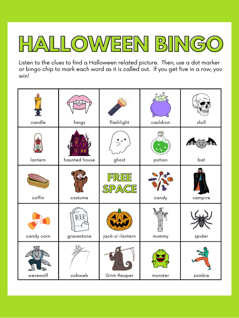 Colorful Illustrated Halloween Bingo Game Worksheet For Speech Therapy ...