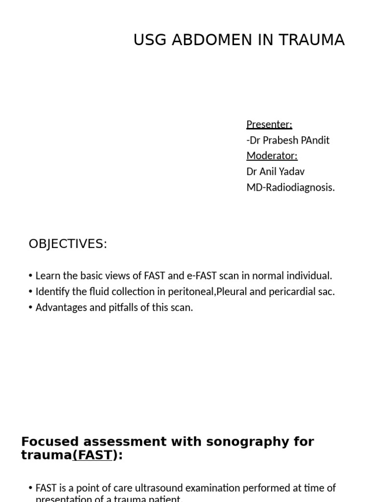 Usg in Abdominal Trauma | PDF | Major Trauma | Surgical Specialties