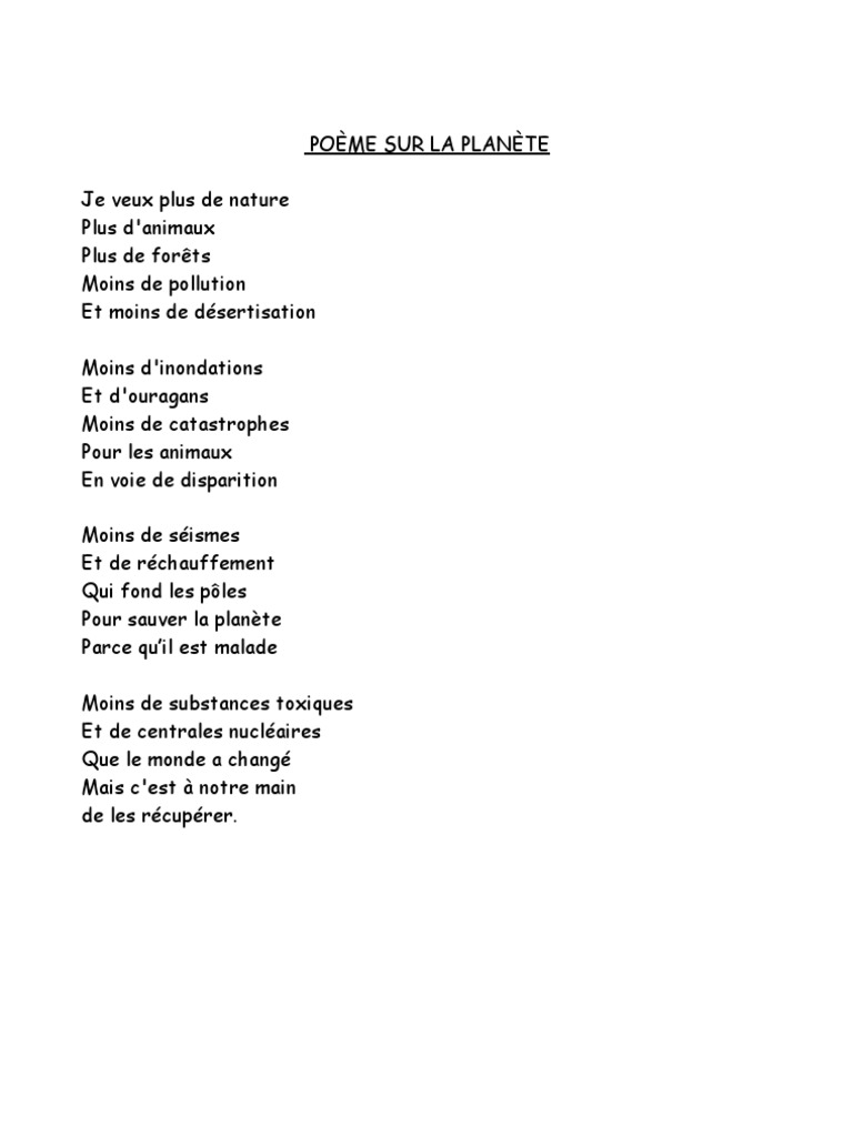 Poème Pour La Planète | PDF | Maison et jardin | Sciences et mathématiques