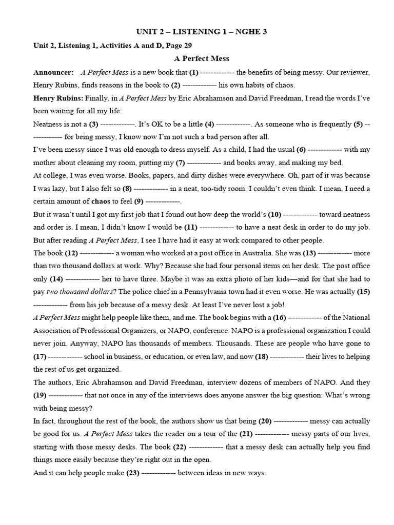 Unit 2 - Listening 1 - Nghe 3-In | PDF