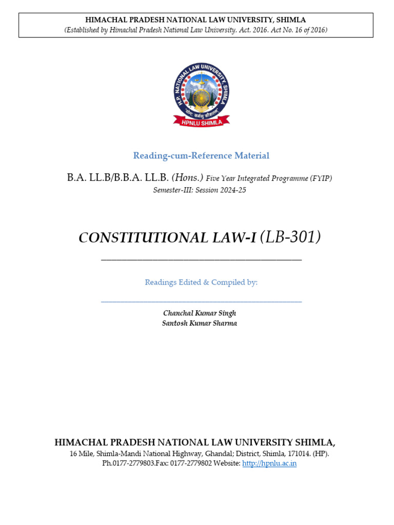 Constitutional Law-I Reading Material | PDF | Constitution | Government