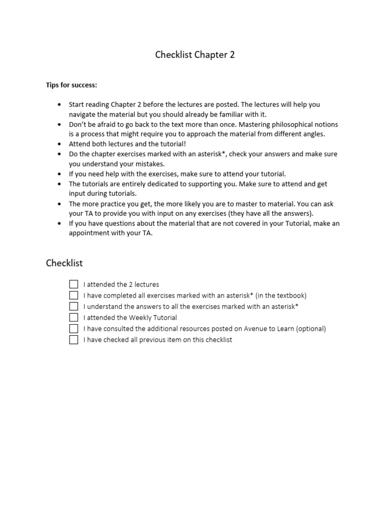 Checklist Chapter 2 | PDF