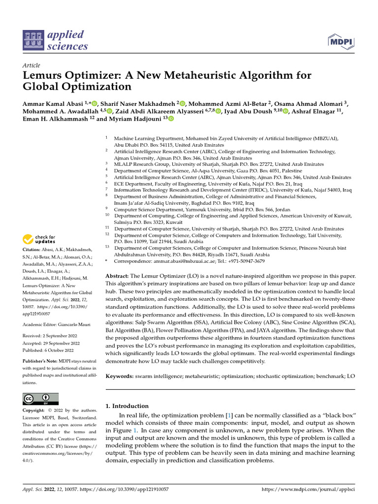 Applsci 12 10057 v2 | PDF | Mathematical Optimization | Evolution