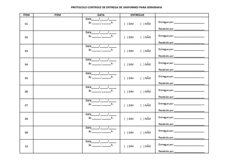 Protocolo Controle de Entrega de Uniformes para Serigrafia | PDF