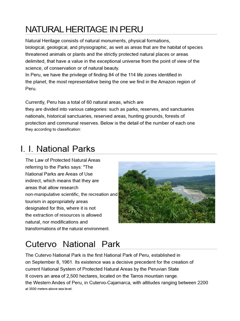 The Natural Heritage in Peru | PDF | Protected Area | Biodiversity
