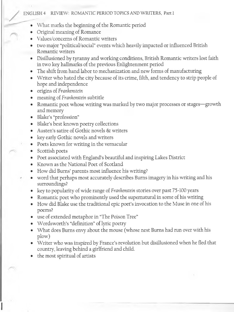 Assignment 7 Romanticiscm Review | PDF | Samuel Taylor Coleridge ...