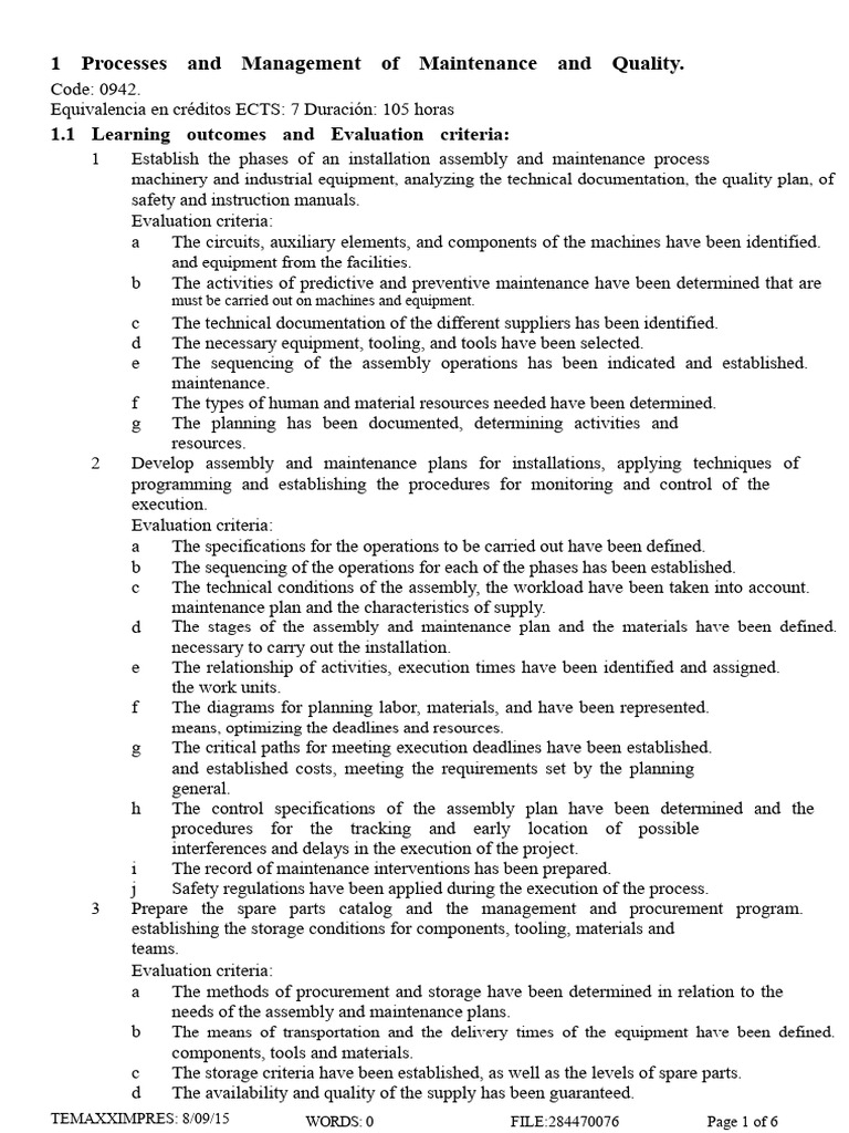 Maintenance and Quality Management Processes | PDF | Quality Management ...