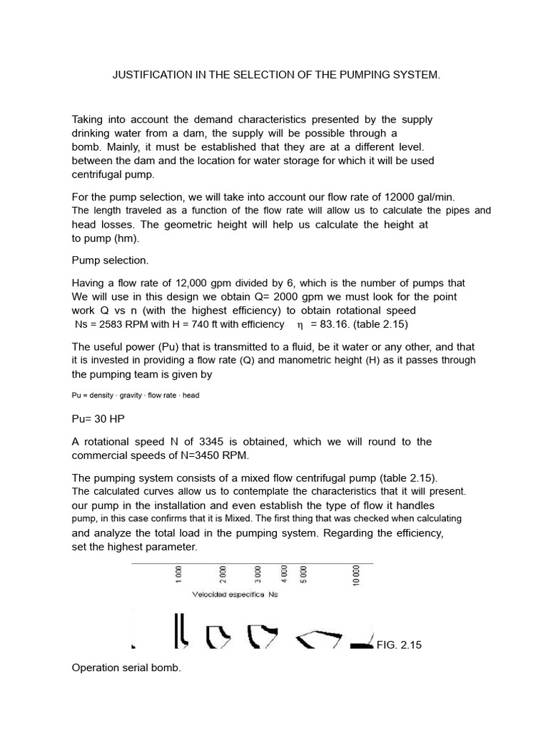 Justification in The Selection of The Pumping System | PDF | Pump | Fluid Dynamics