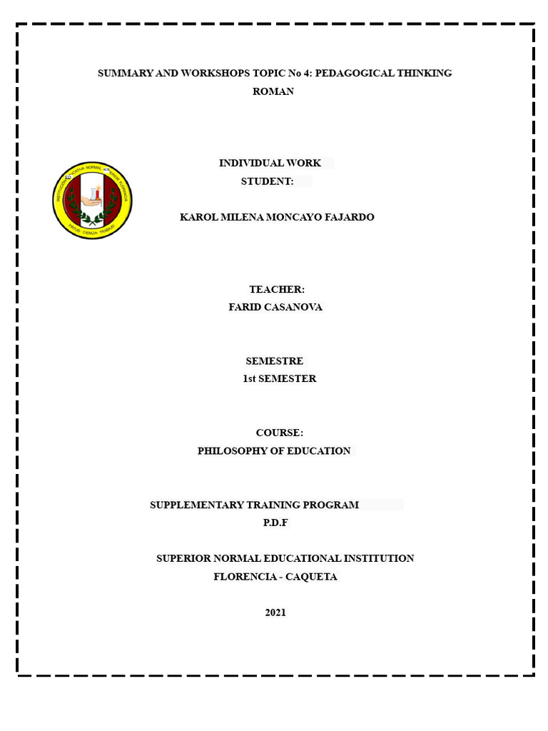 THEME 4 Roman Thought Summaries and Workshops Individual Report | PDF ...