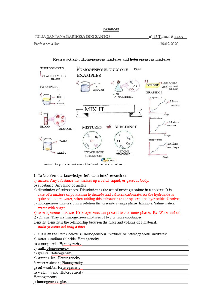 Science Activity - Homogeneous Mixtures and Heterogeneous Mixtures | PDF