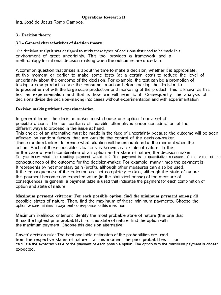 Decision Theory in Operations Research | PDF | Decision Theory ...