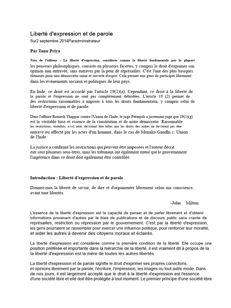 Liberté d'expression en Inde : enjeux et limites | PDF | Liberté d ...