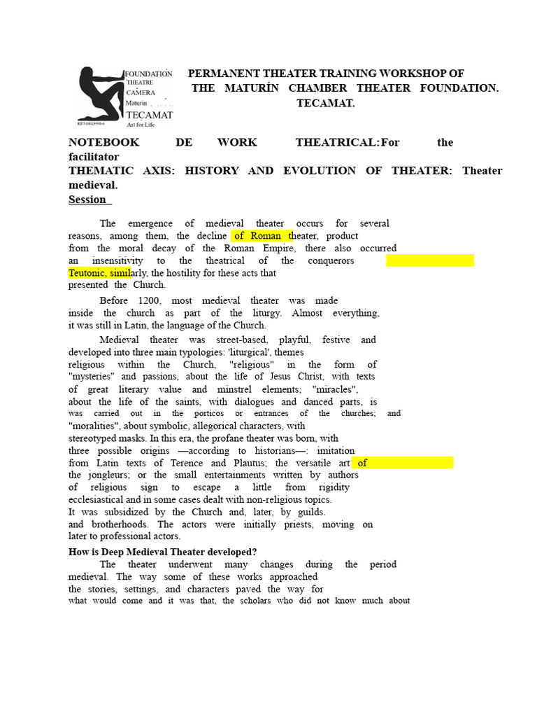 HISTORY AND EVOLUTION OF THE THEATER. Medieval Theater | PDF | Theatre ...