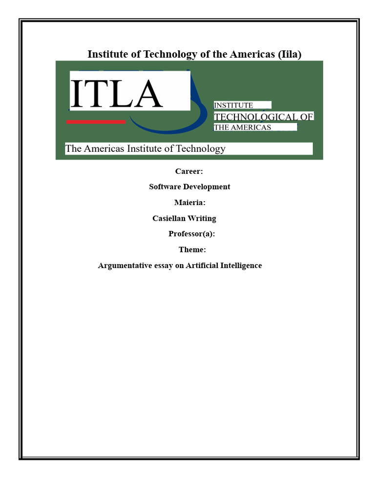 Argumentative Essay On Artificial Intelligence | PDF | Artificial ...