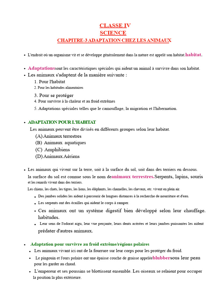 Adaptations des Animaux par Habitat | PDF | Oiseaux | Habitat