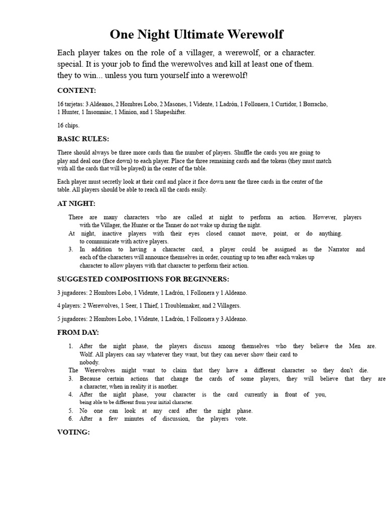 One Night Ultimate Werewolf Rules | PDF | Werewolves | Tournament