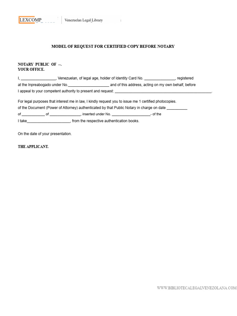 Model Request For Certified Copy Before Notary | PDF