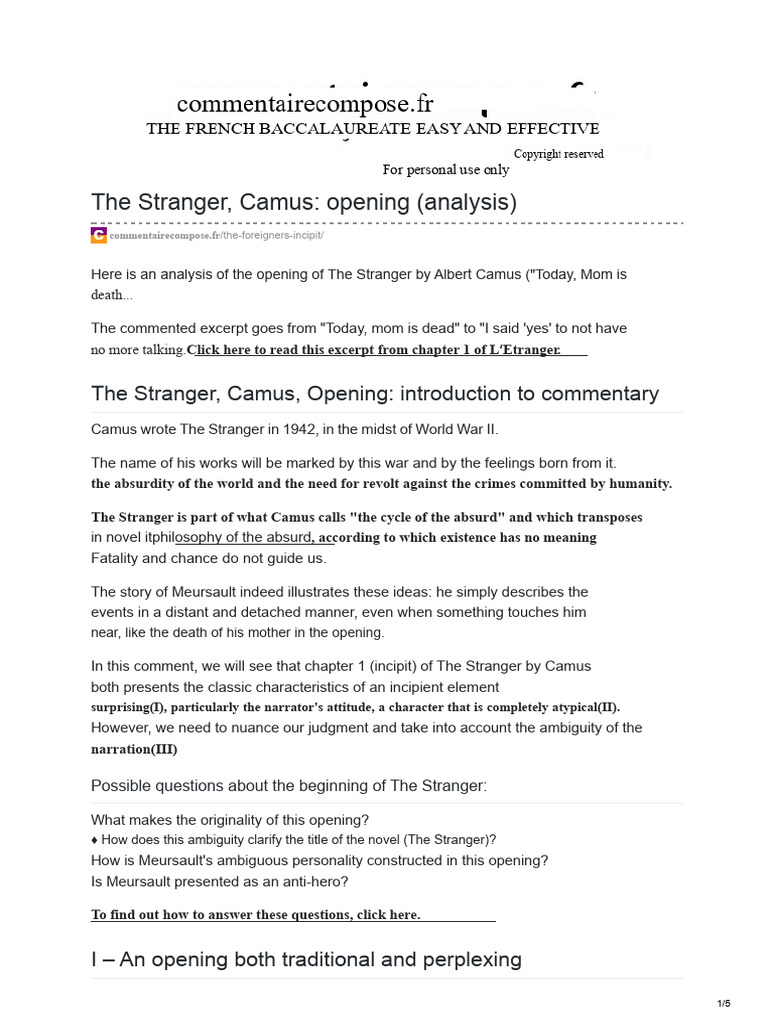 Analysis of The Stranger's Opening | PDF