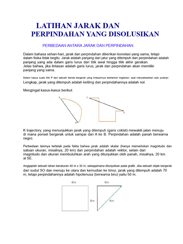 Latihan Jarak Dan Perpindahan Yang Diselesaikan | PDF