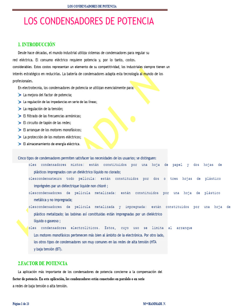 Uso y Beneficios de Condensadores de Potencia | PDF | Energia electrica ...
