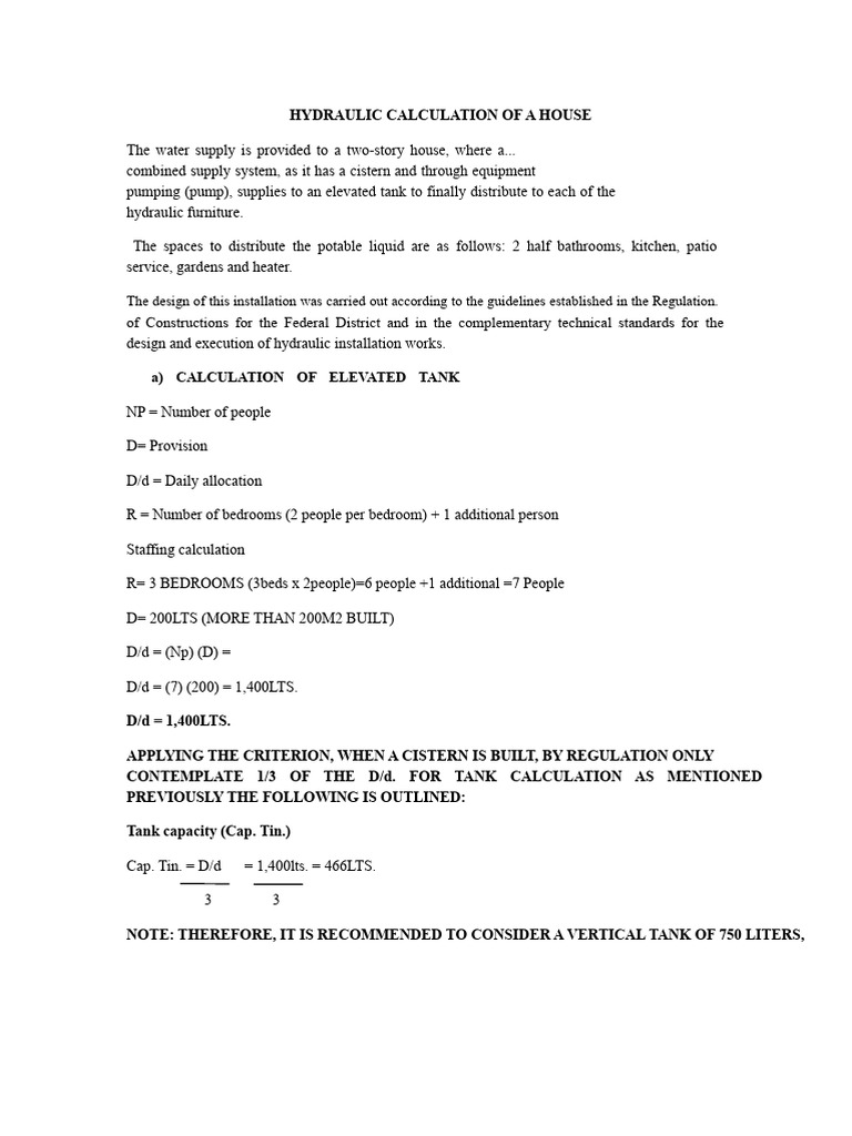 Ie-Hydraulic Calculation Memory House Residence | PDF | Water Heating ...