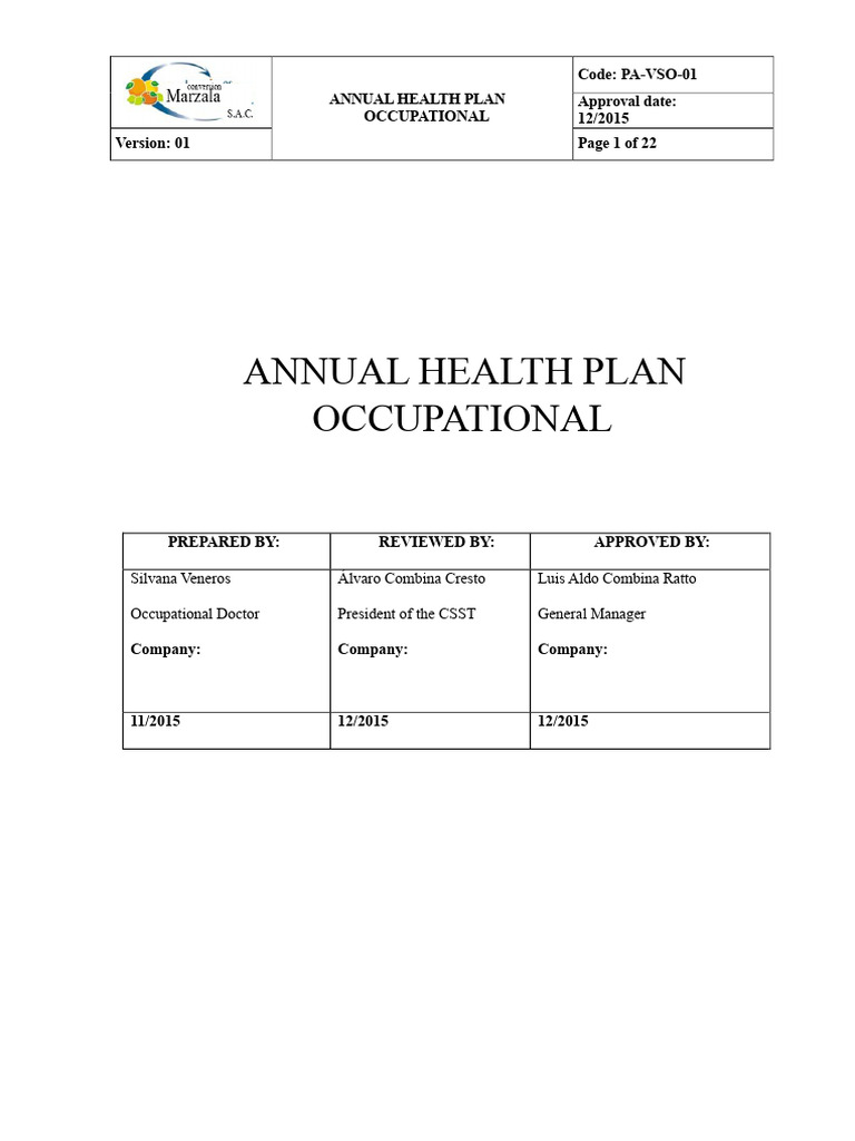 Annual Occupational Health Plan | PDF | Occupational Safety And Health ...
