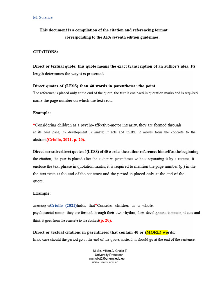 Milton Criollo. Specific Rules For Citation and Referencing | PDF ...