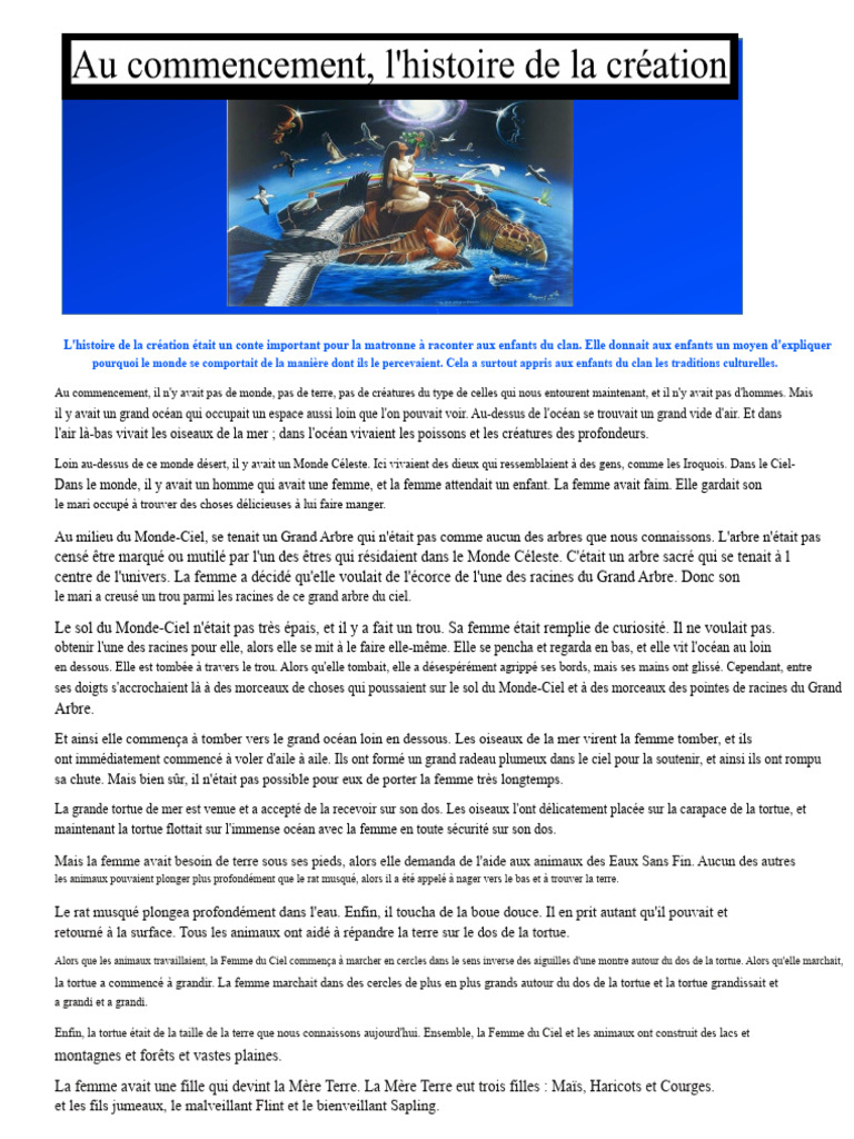 L'histoire de La Création Iroquoise | PDF | Récit originel