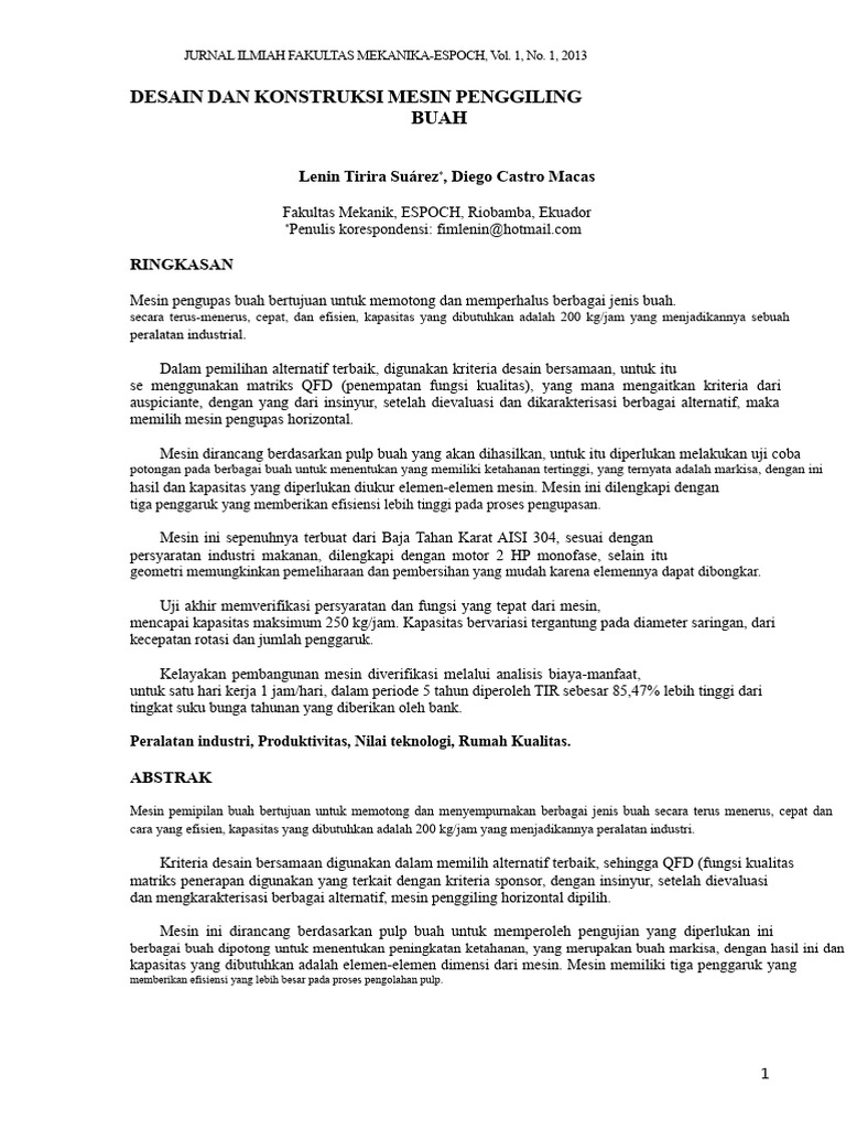 Desain Dan Konstruksi Mesin Pemisah Daging Buah | PDF