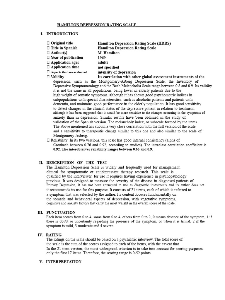 Hamilton Depression Rating Scale Overview | PDF | Major Depressive ...
