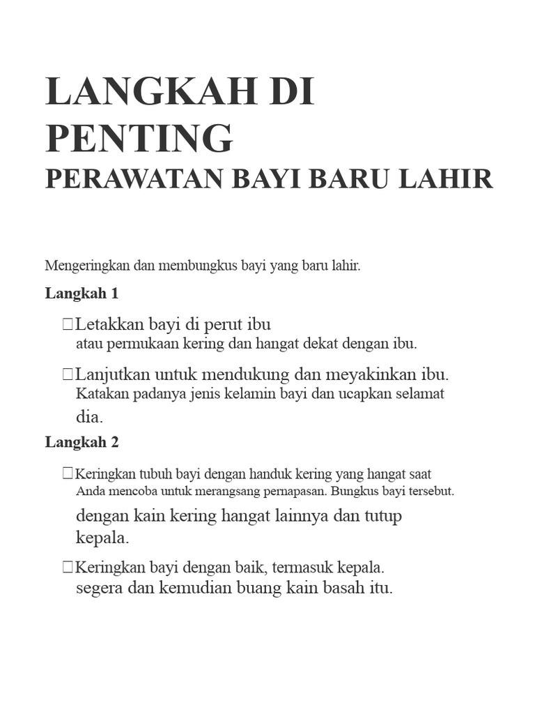 Langkah-Langkah Dalam Perawatan Bayi Baru Lahir | PDF