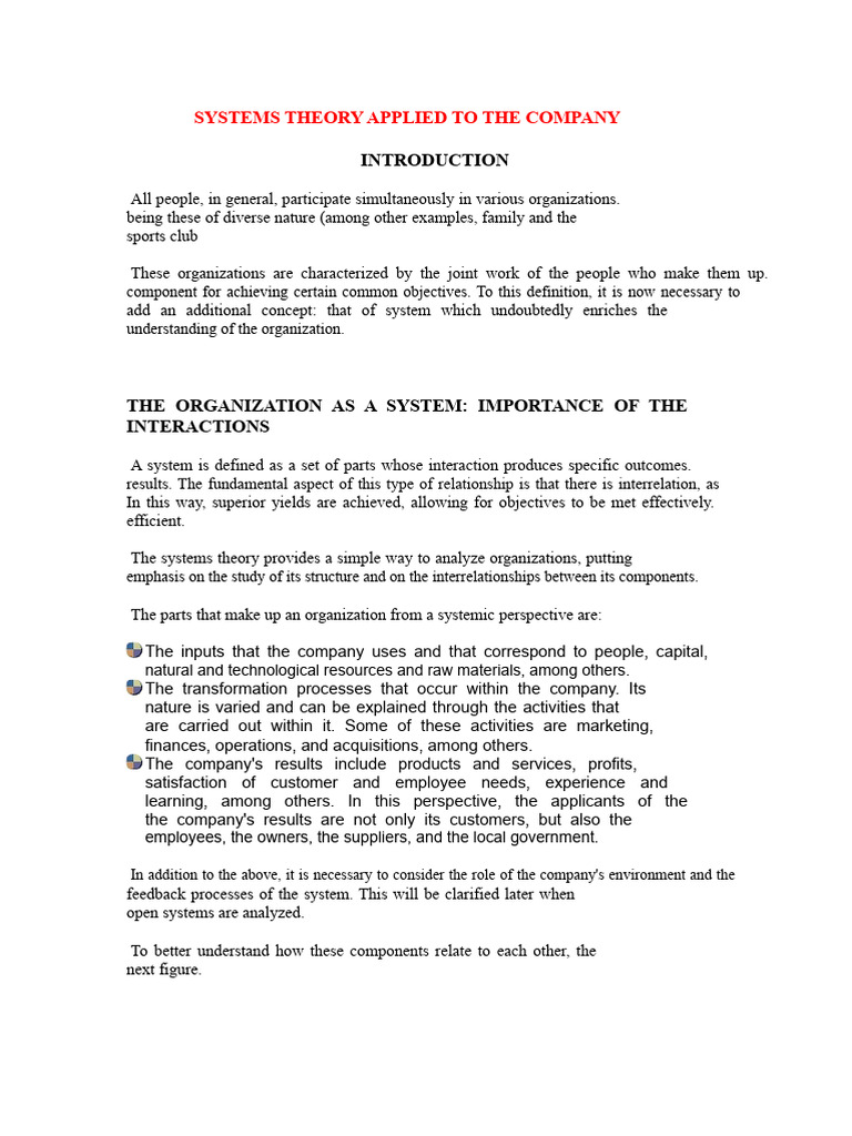 Systems Theory Applied To Business | PDF | System | Systems Theory