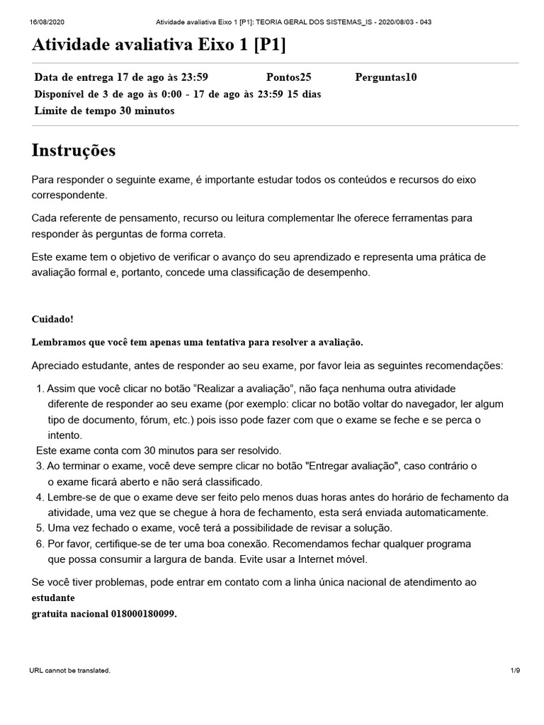 Atividade Avaliativa Eje 1 (P1) - TEORIA GERAL DOS SISTEMAS - IS - 2020 - 08 - 03 - 043 PDF ...