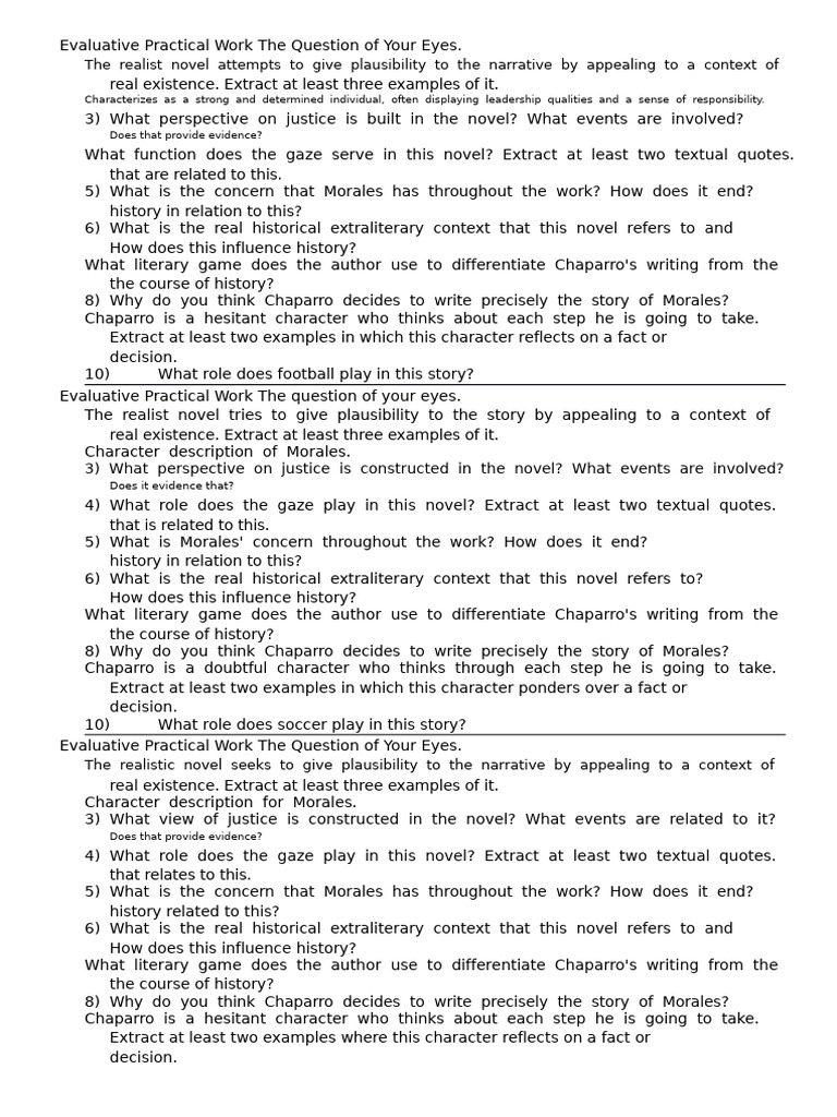 Evaluative Practical Work The Question of Your Eyes | PDF | Narrative ...