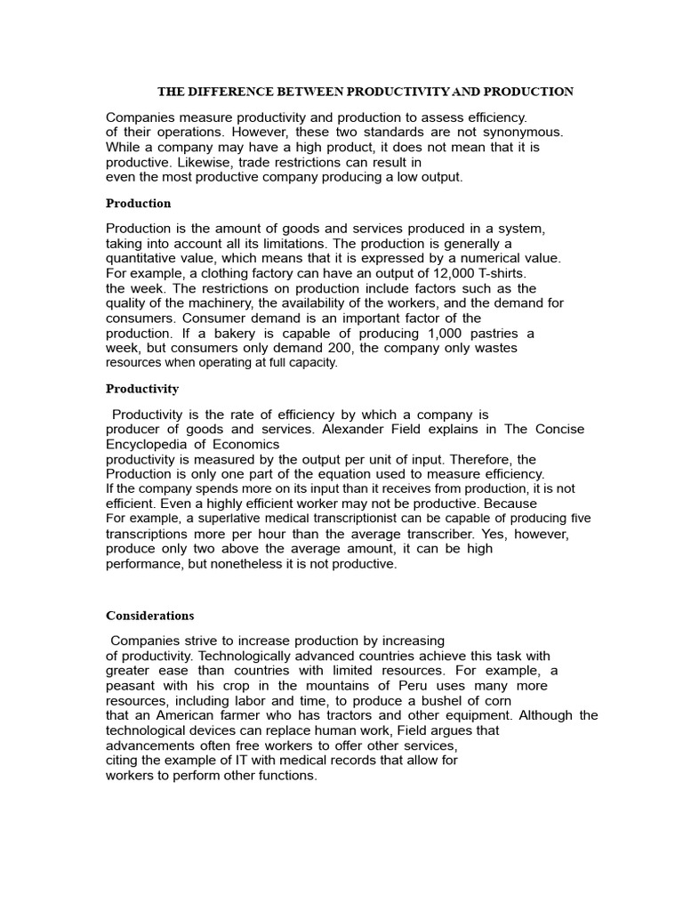 Productivity vs. Production Explained | PDF | Efficiency | Production ...
