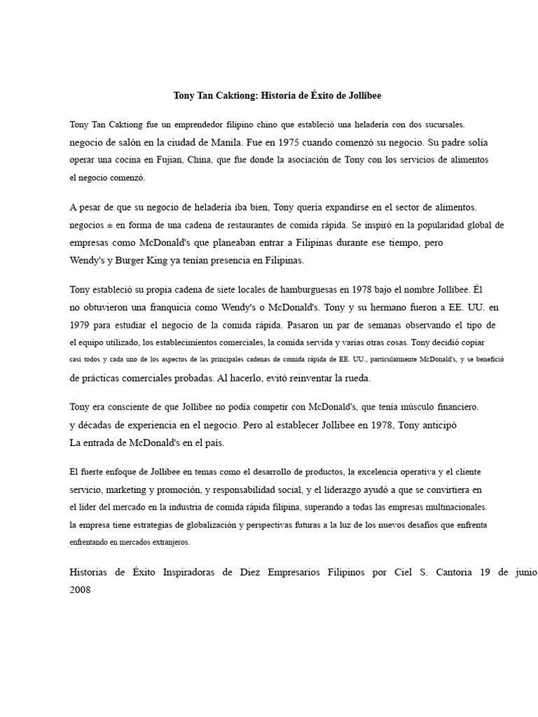 Tony Tan Caktiong | PDF | Restaurantes | Comida rápida