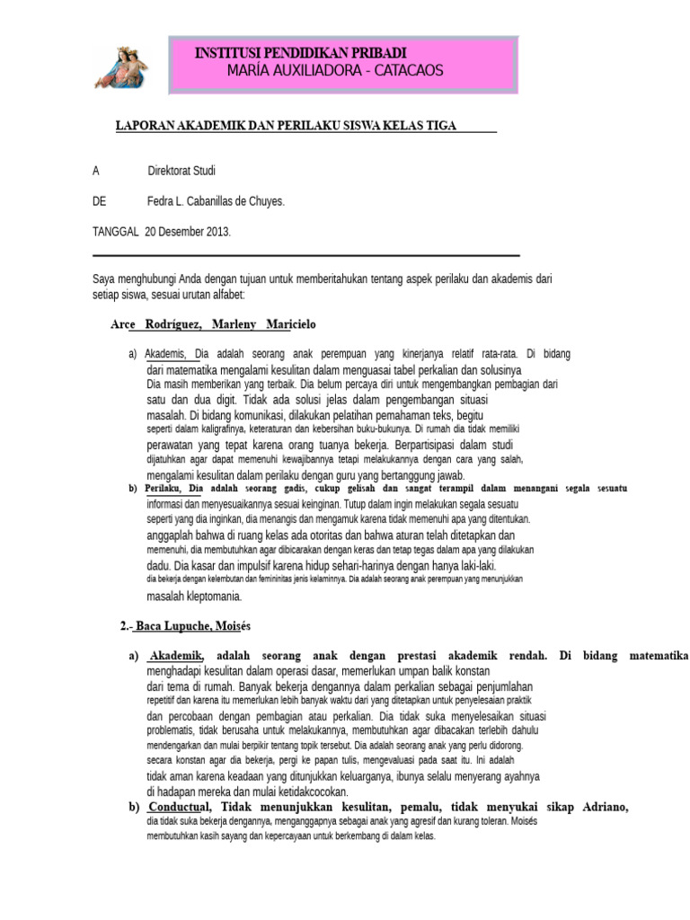 Laporan Akademik Dan Perilaku 2016 | PDF