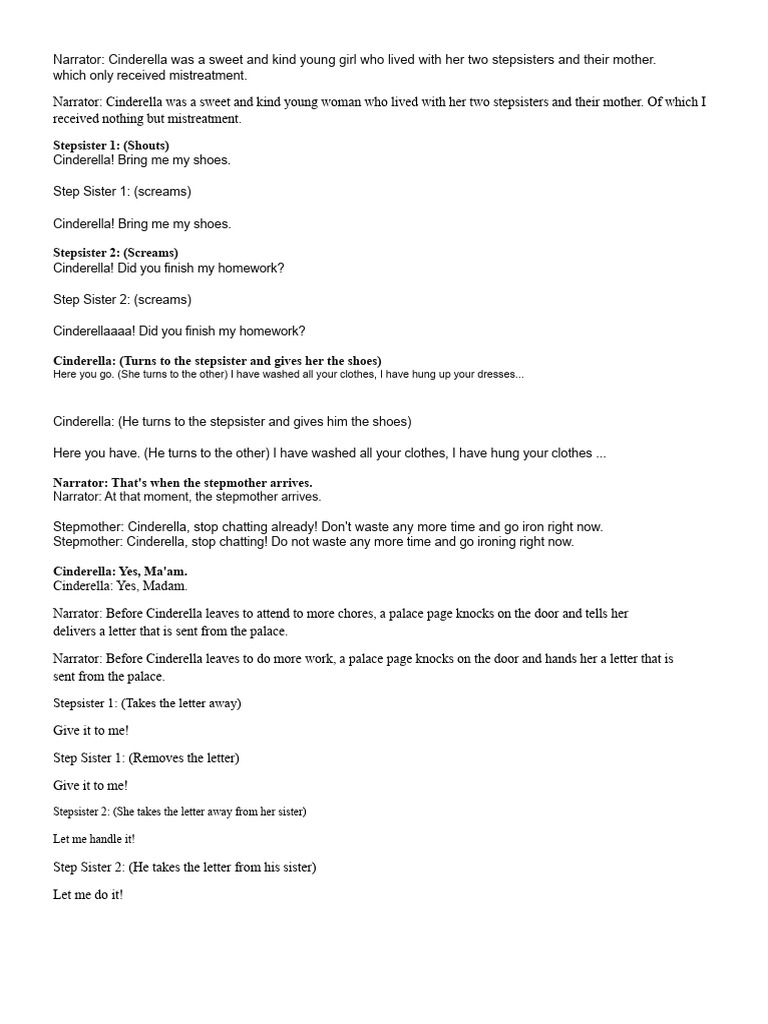 Dialogue From The Story Cinderella | PDF | Cinderella | European Fairy Tales