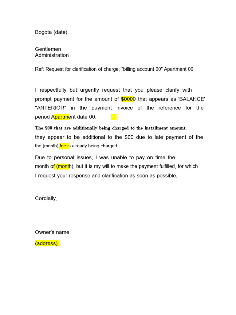 Clarification Request for Apartment Billing | PDF