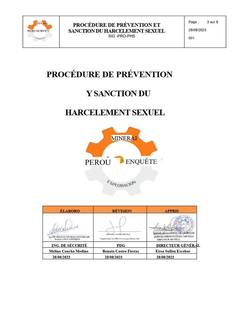 Procédure de Prévention Et de Sanction Du Harcèlement Sexuel | PDF | Harcèlement | Harcèlement ...