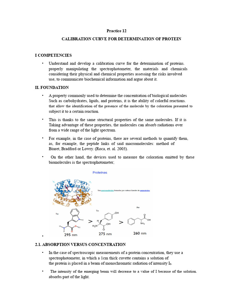 Protein Calibration Curve Method | PDF | Spectrophotometry | Absorbance